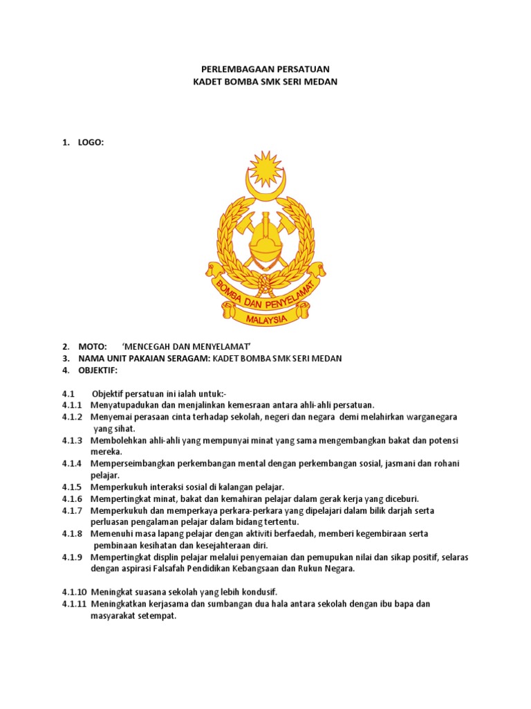 Perlembagaan Persatuan Kadet Bomba | PDF