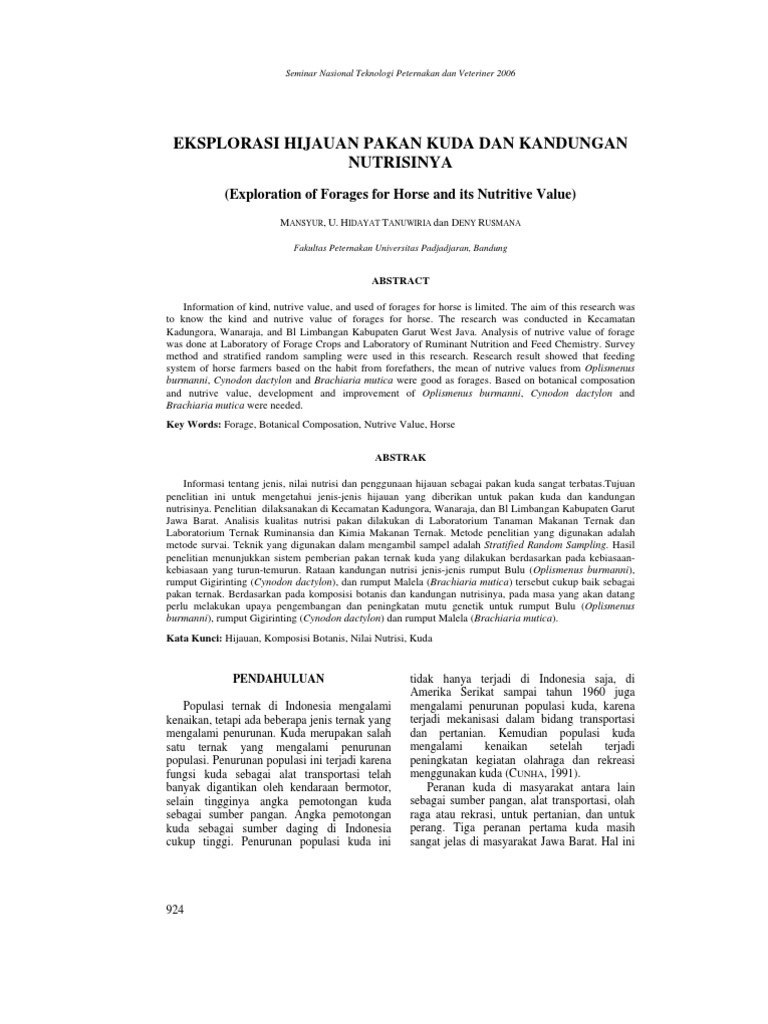 Nutrisi dan Jenis Pakan Kuda Lokal | PDF