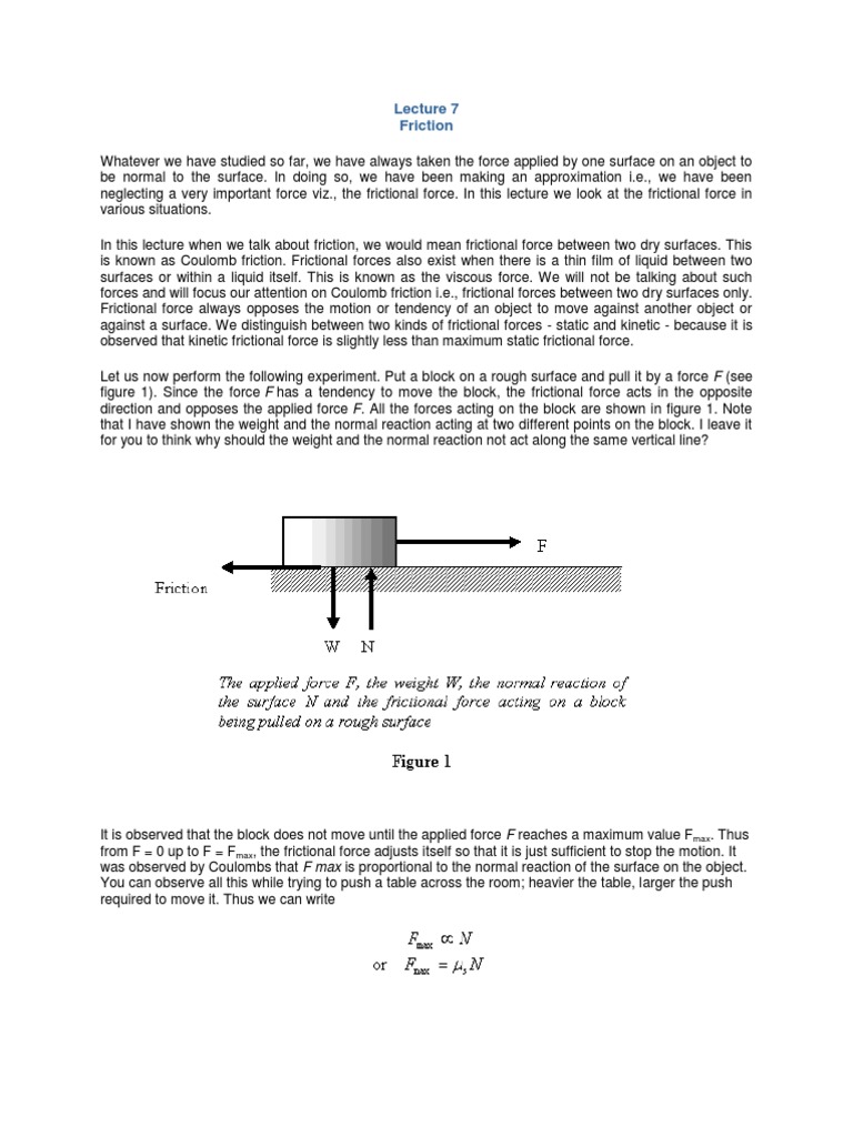 Lecture 7 - Friction - Nptel | PDF | Friction | Force