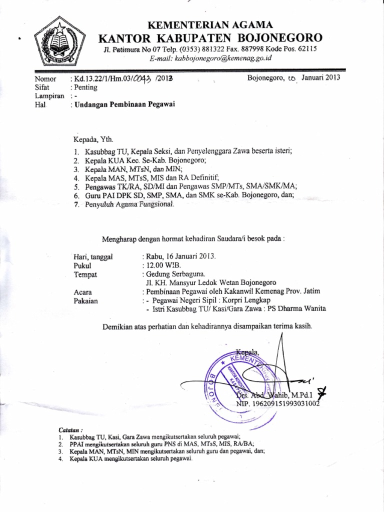 Undangan Pembinaan Pegawai Bojonegoro | PDF