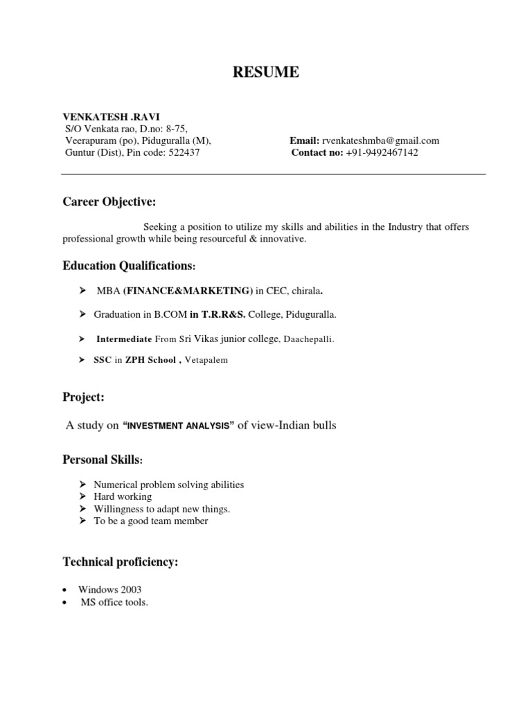 Venkatesh Ravi's Resume: MBA Graduate | PDF | Art