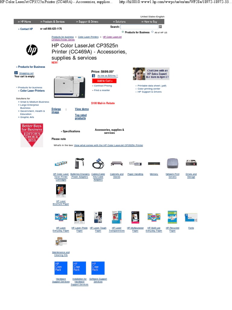 HP Color Laserjet Cp3525N Printer (Cc469A) - Accessories, Supplies & Services | PDF | Hewlett ...