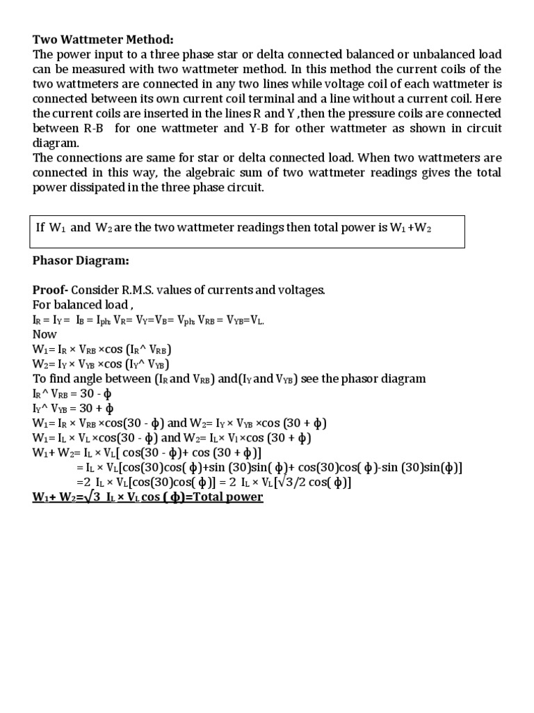 2 Wattmeter Method | PDF | Science & Mathematics