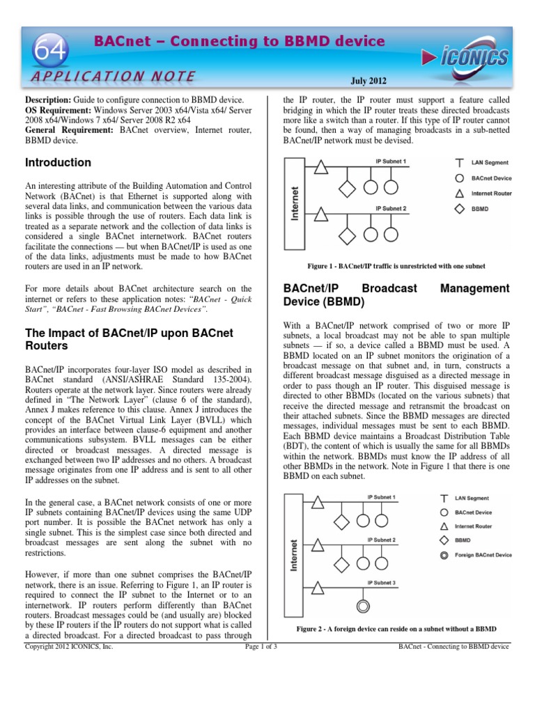 BACnet Connecting to BBMD Device | Ip Address | Router (Computing)