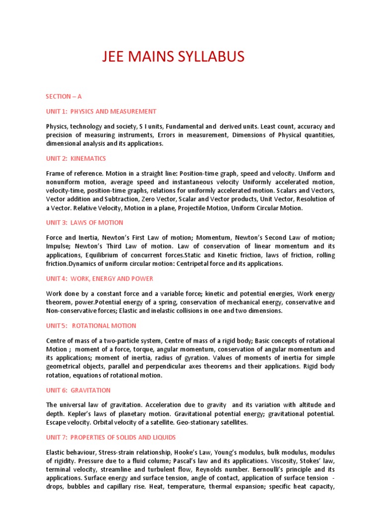 Physics Syllabus For JEE Mains & Advanced | PDF | Rotation Around A ...