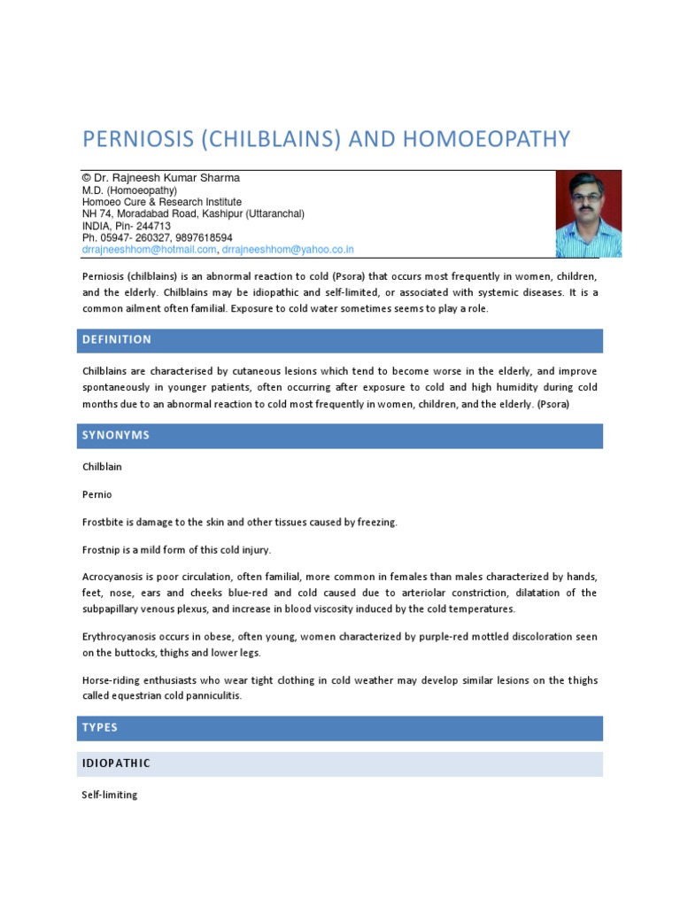 Perniosis (Chilblains and Homoeopathy | PDF | Homeopathy | Systemic ...