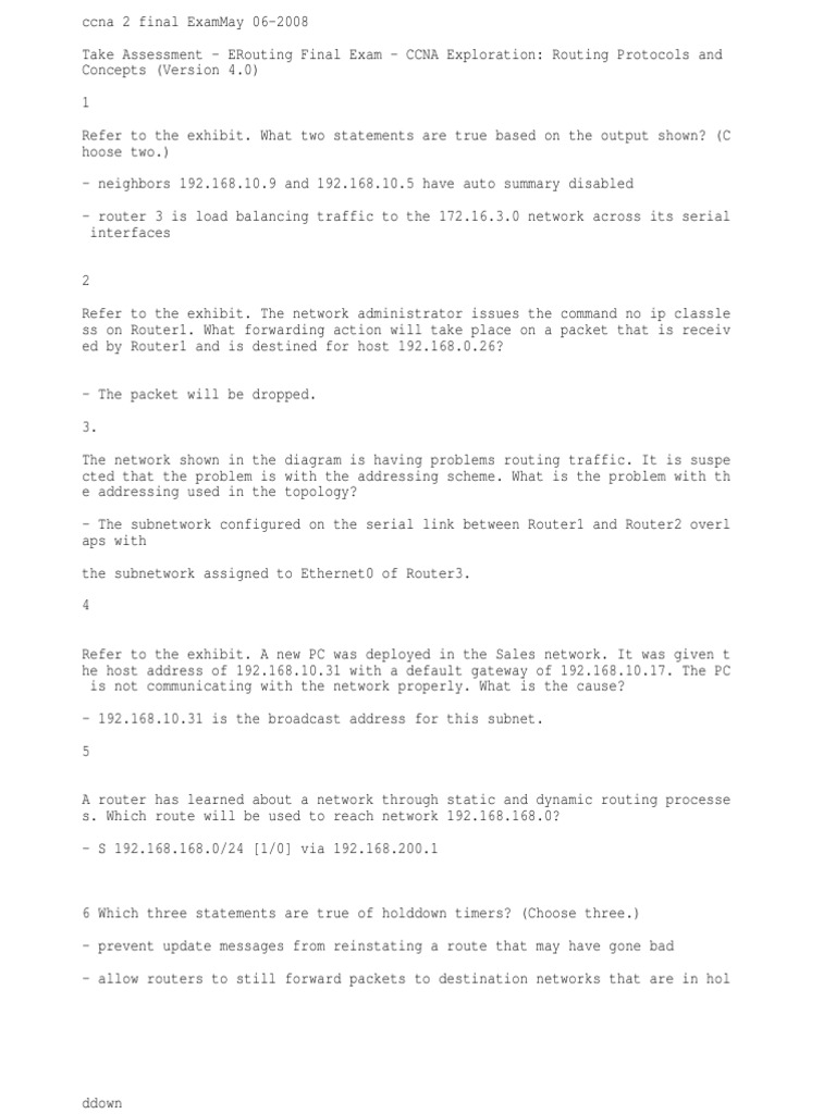 Ccna 2 Final Pdf Routing Router Computing