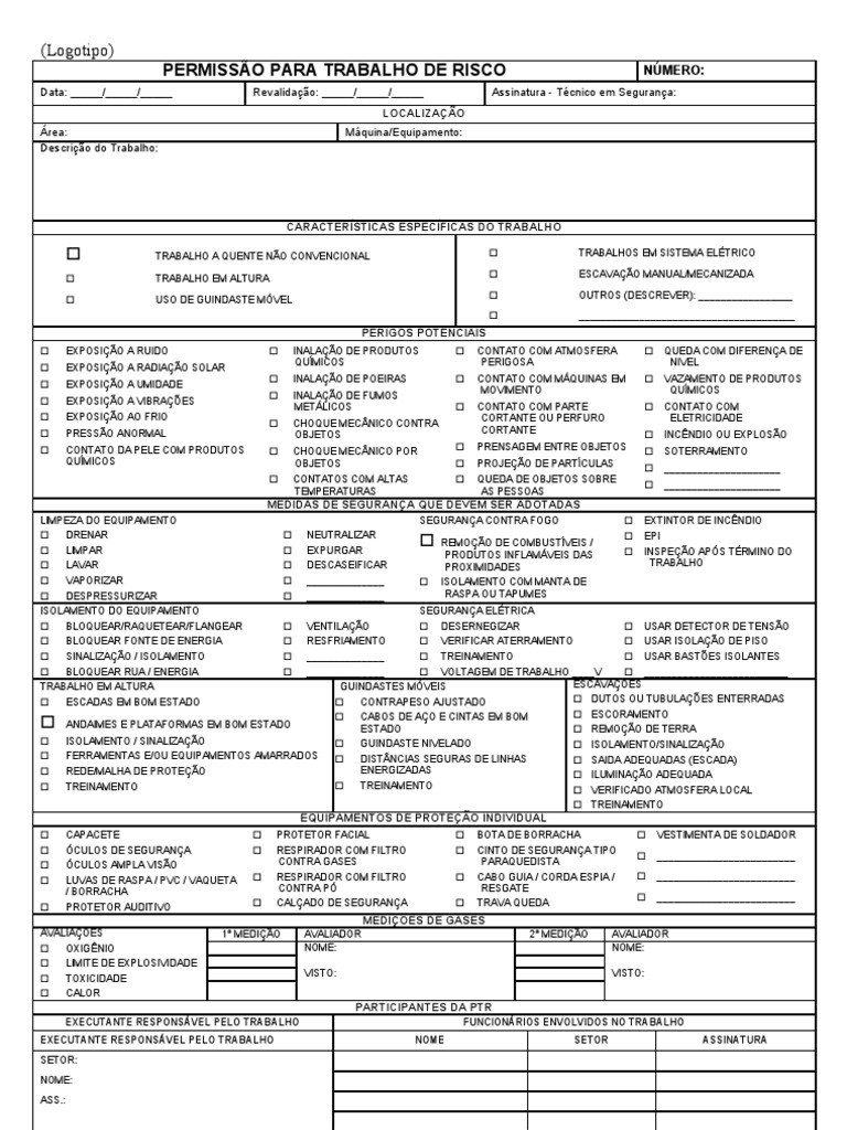 PTR - PERMISSÃO PARA TRABALHO DE RISCO | Natureza