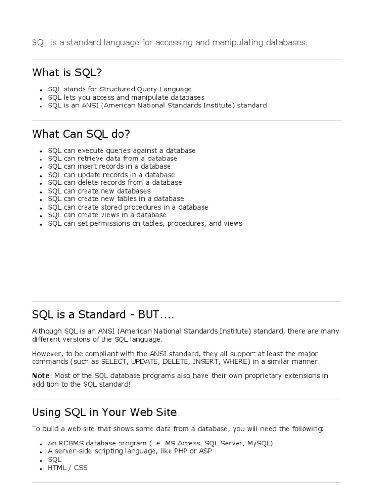 SQL Is A Standard Language For Accessing and Manipulating Databases | PDF | Database Index | Sql
