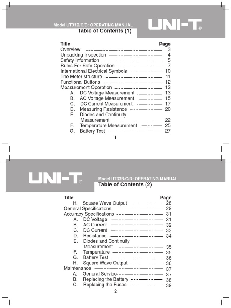 Multimeter UNI-T Model UT33B-C-D | PDF | Diode | Switch