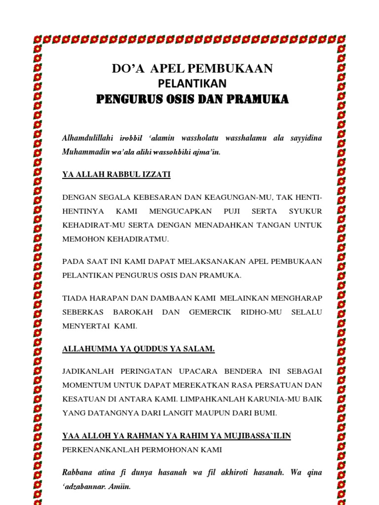 Doa Apel Pembukaan Pelantikan OSIS Dan Pramuka SMP Negeri 5 Tanjung ...
