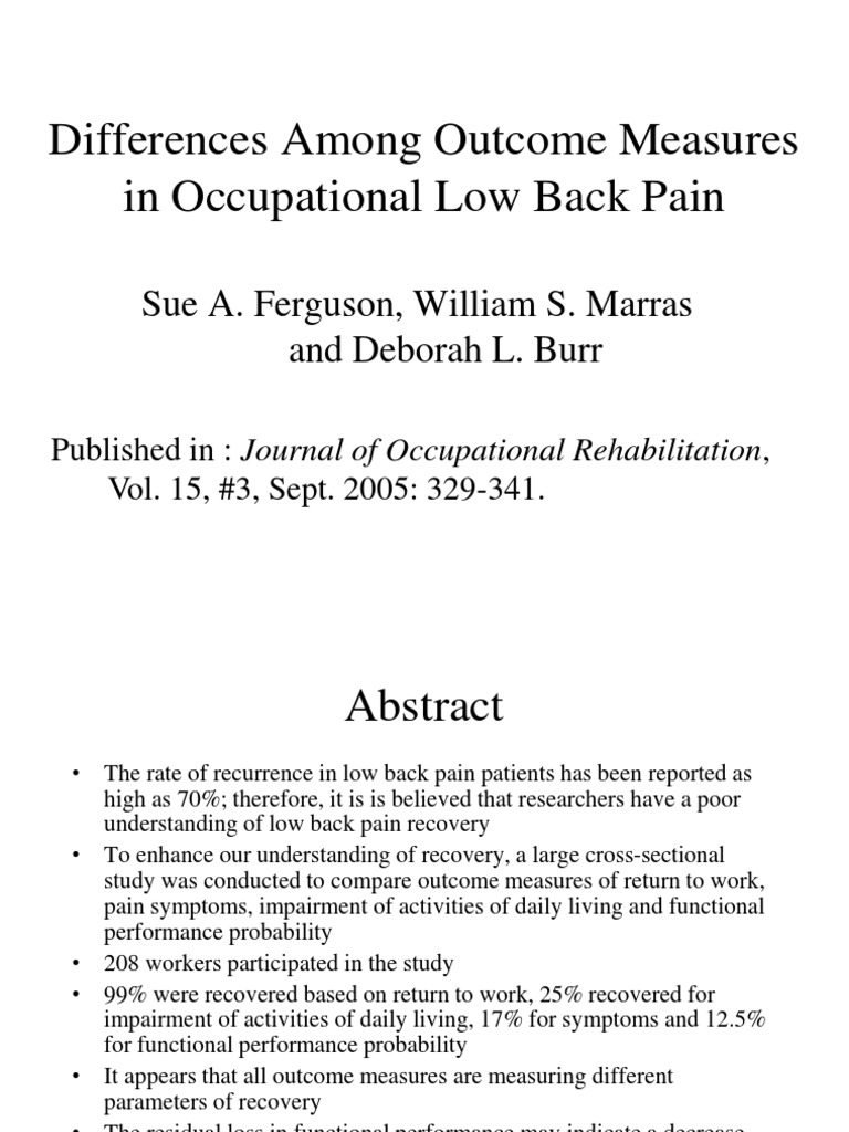 1df7Differences Among Outcome Measures in Occupational Low Back | Low ...