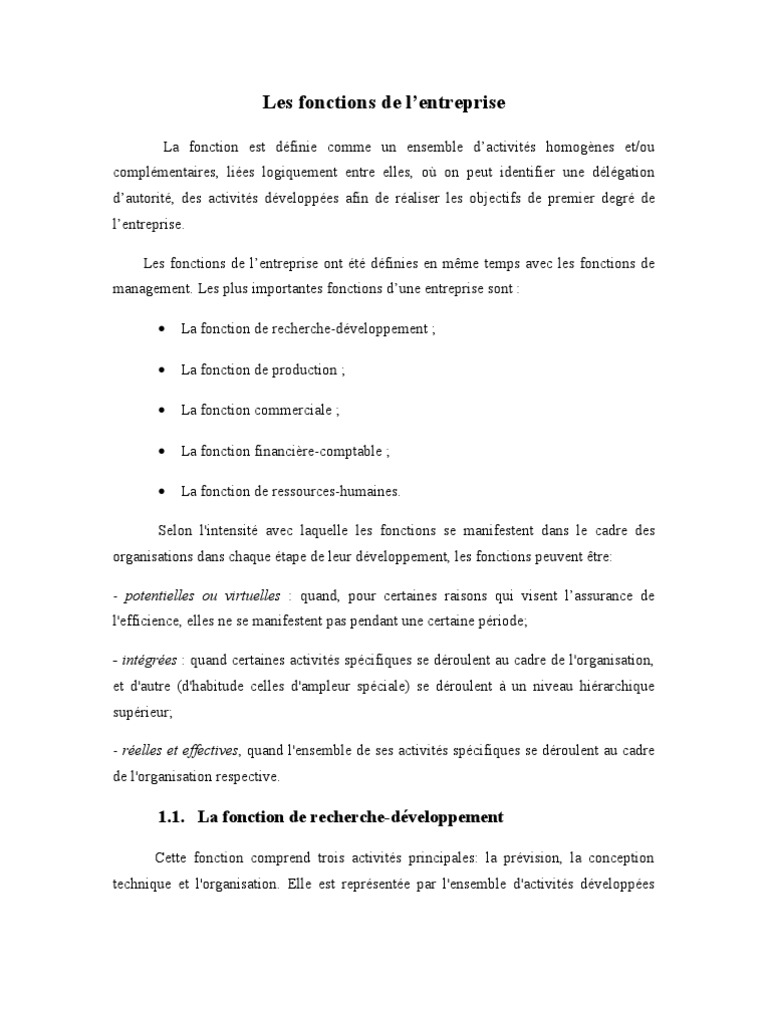 Les Fonctions de L'entreprise | PDF | Comptabilité | Gestion des ressources humaines
