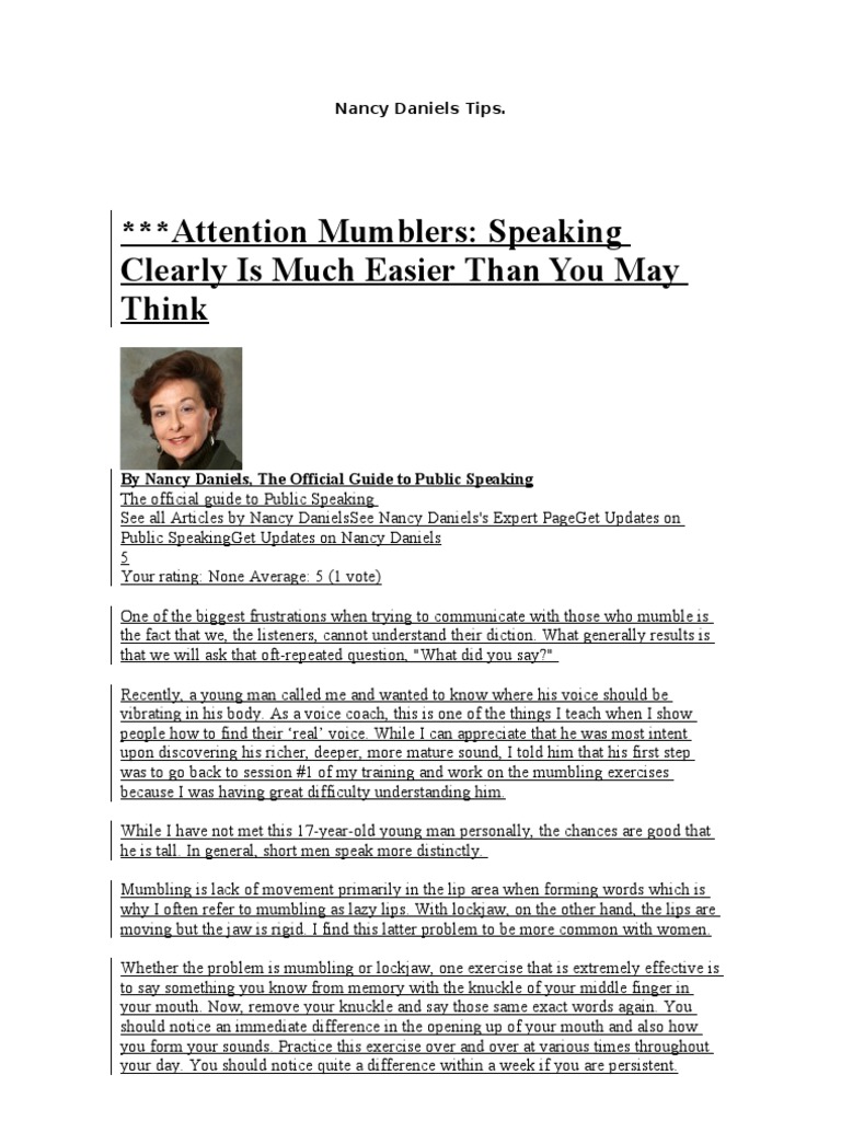 Speaking Clearly Without Mumbling or Yelling | PDF | Singing | Breathing
