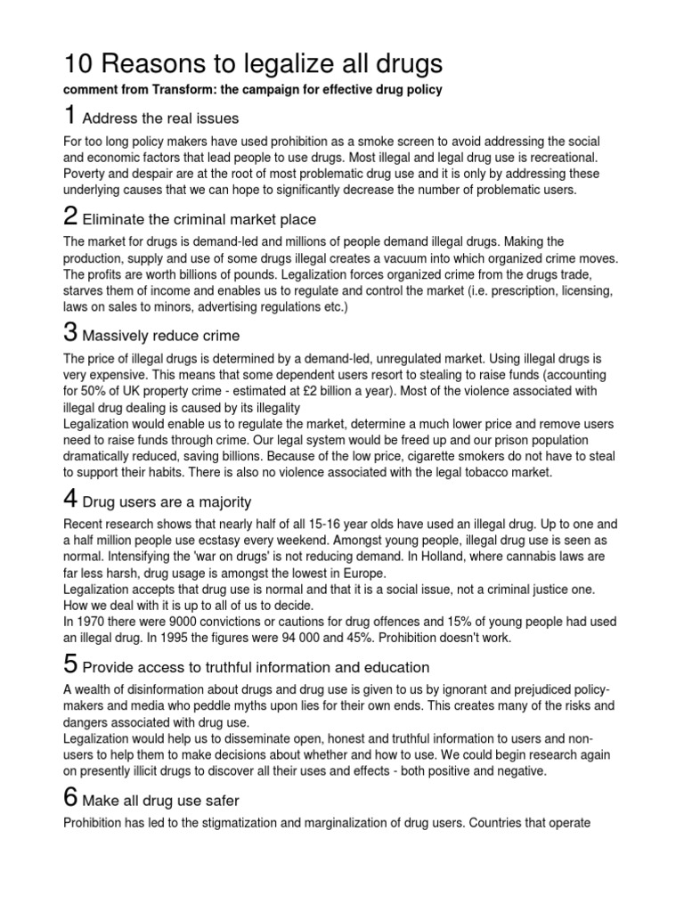 10 Reasons To Legalize All Drugs | PDF | Prohibition Of Drugs ...