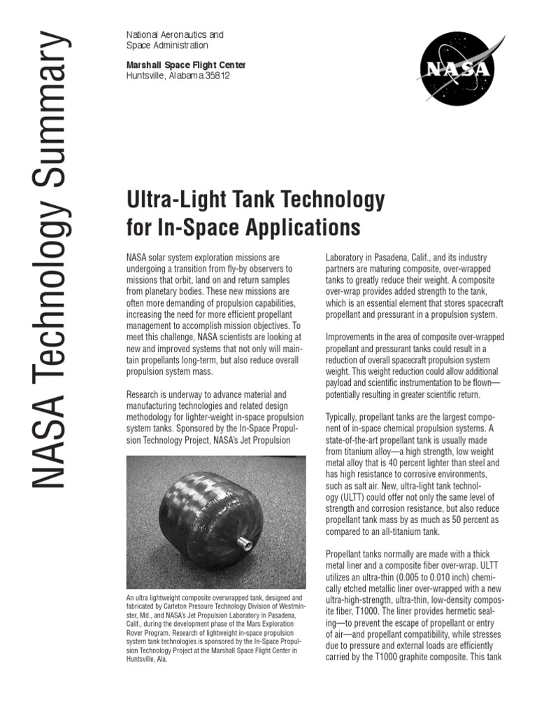 Ultra-Light Tank Technology For In-Space Applications: Marshall Space ...