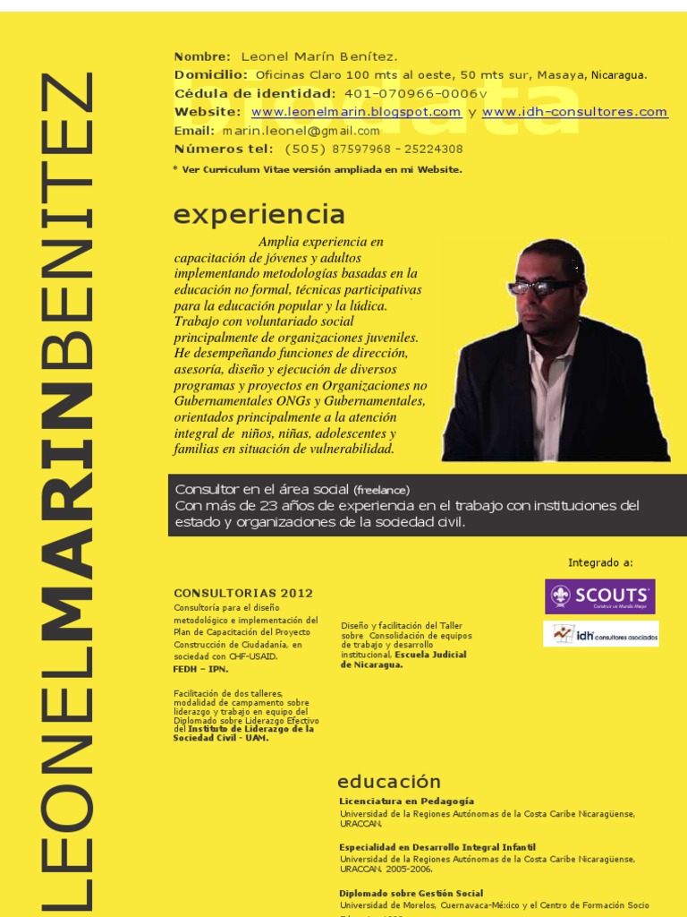 Perfil Profesional de Leonel Marín Benítez | PDF | Nicaragua | Liderazgo