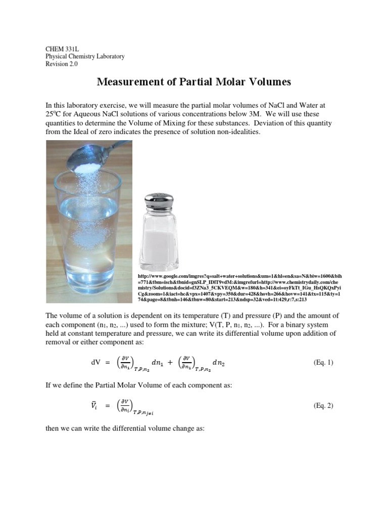 measurement of partial molar volume | Solution | Concentration