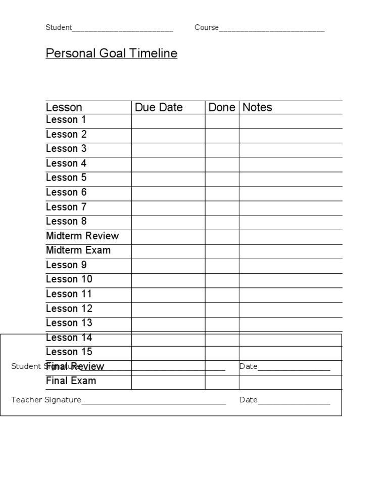 Course Timeline & Goal Tracker | PDF
