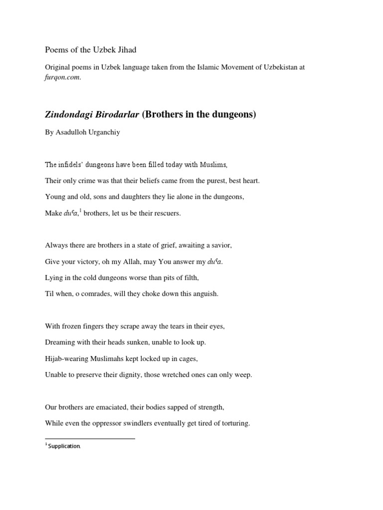 Poems of The Islamic Movement of Uzbekistan | PDF | Jihad | Kafir