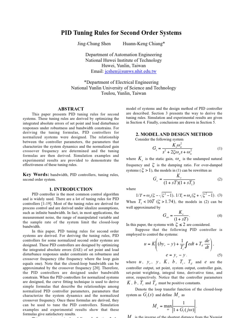 PID Tuning Rules For Second Order | PDF | Control Theory | Control Engineering