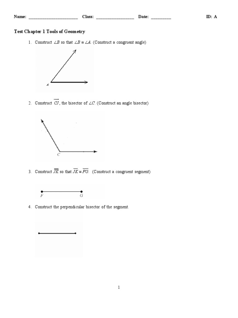 Geometry Chapter 1 Test | Rectangle | Angle