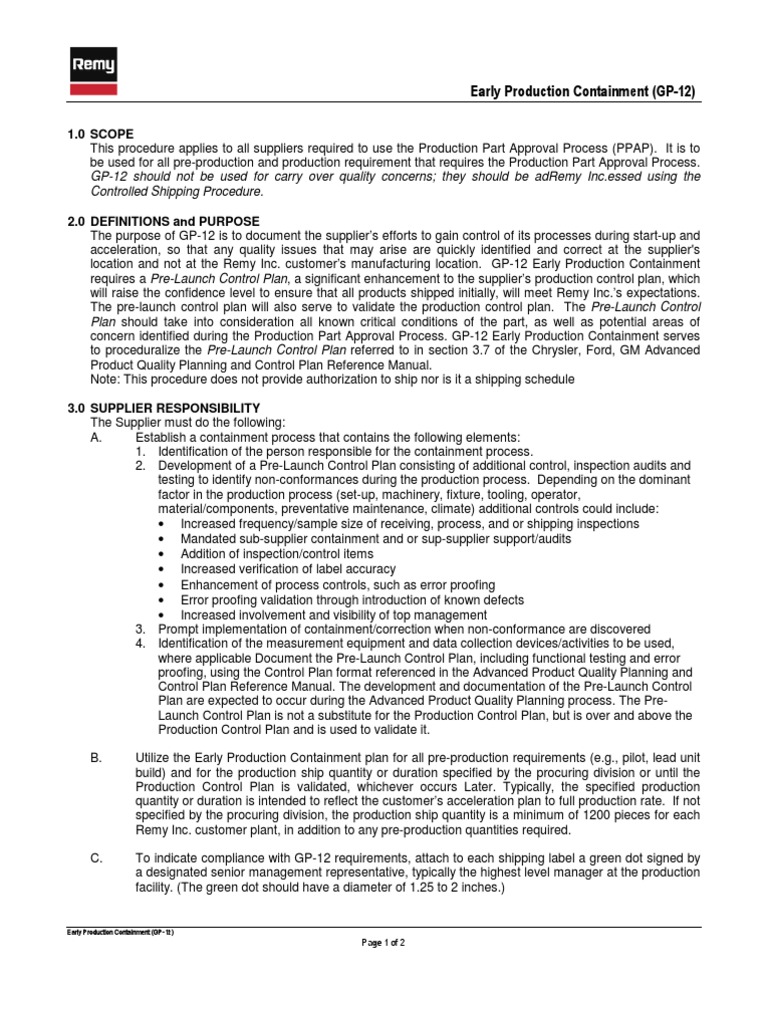 GP-12 Early Production Containment Guide | PDF | Verification And ...