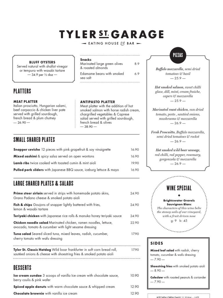 Tyler St. Garage Menu Overview | PDF