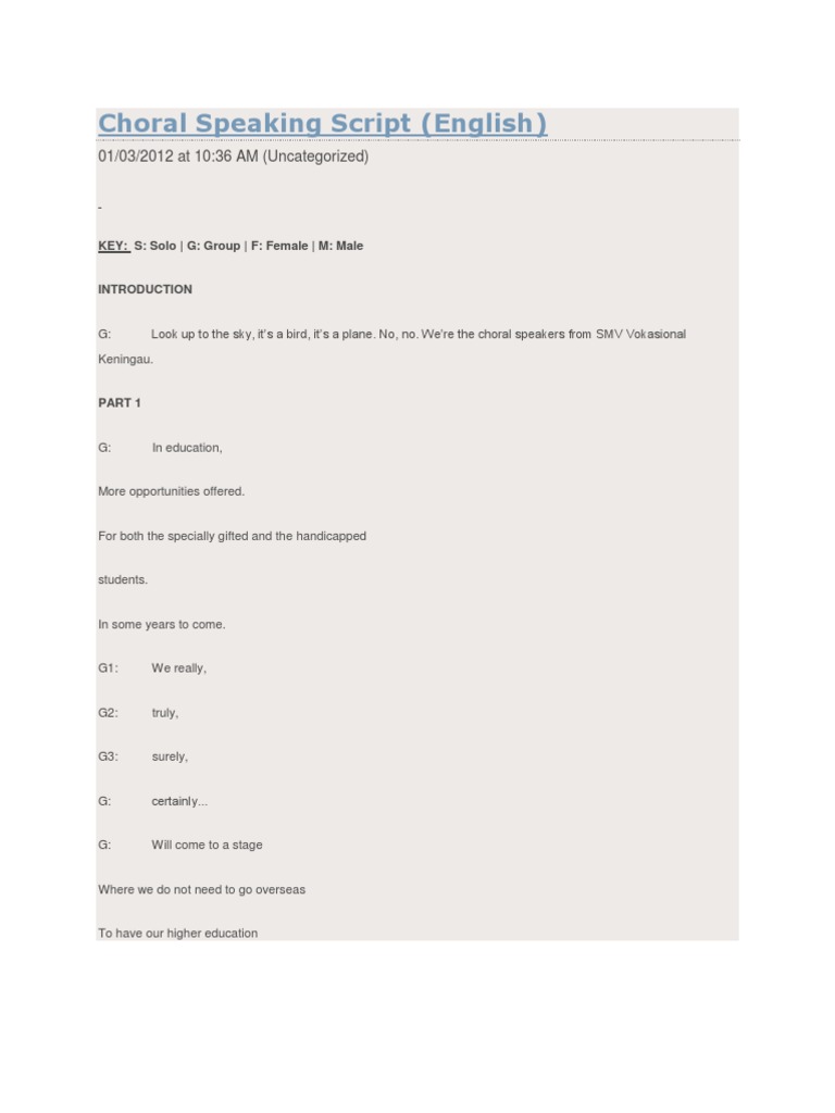 Choral Speaking Script | PDF