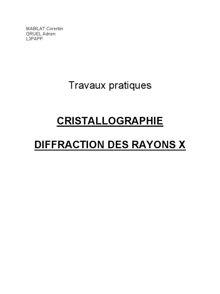 TP Diffraction Des Rayons X | PDF | Cristallographie aux rayons X | Cristal