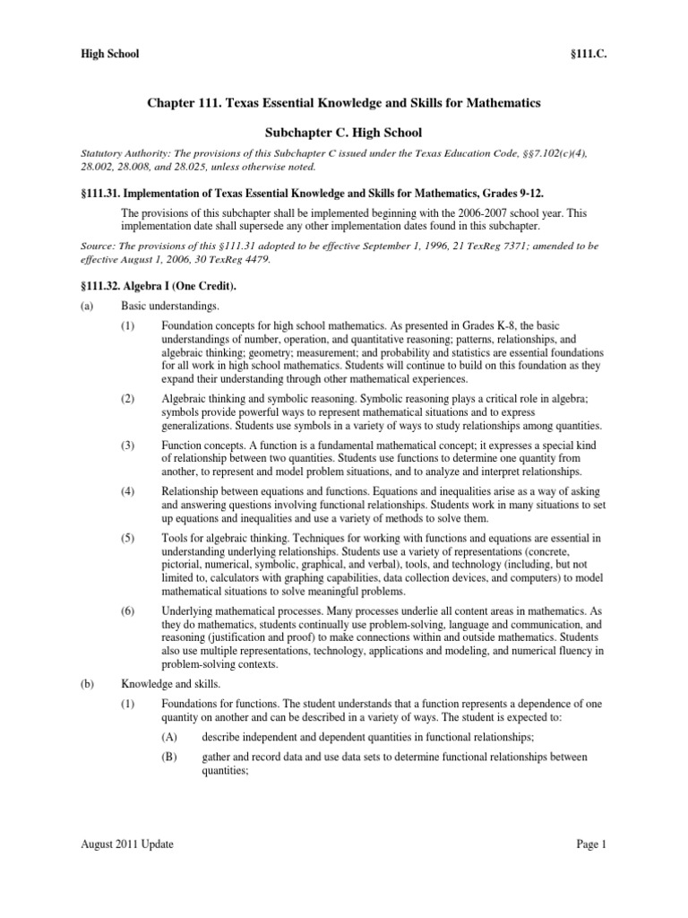 Chapter 111. Texas Essential Knowledge and Skills For Mathematics ...