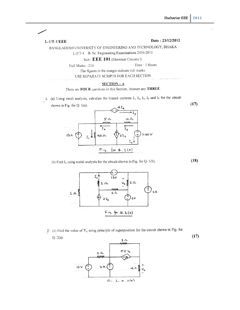 BUET EEE 101 Questions of Batch-11 | PDF