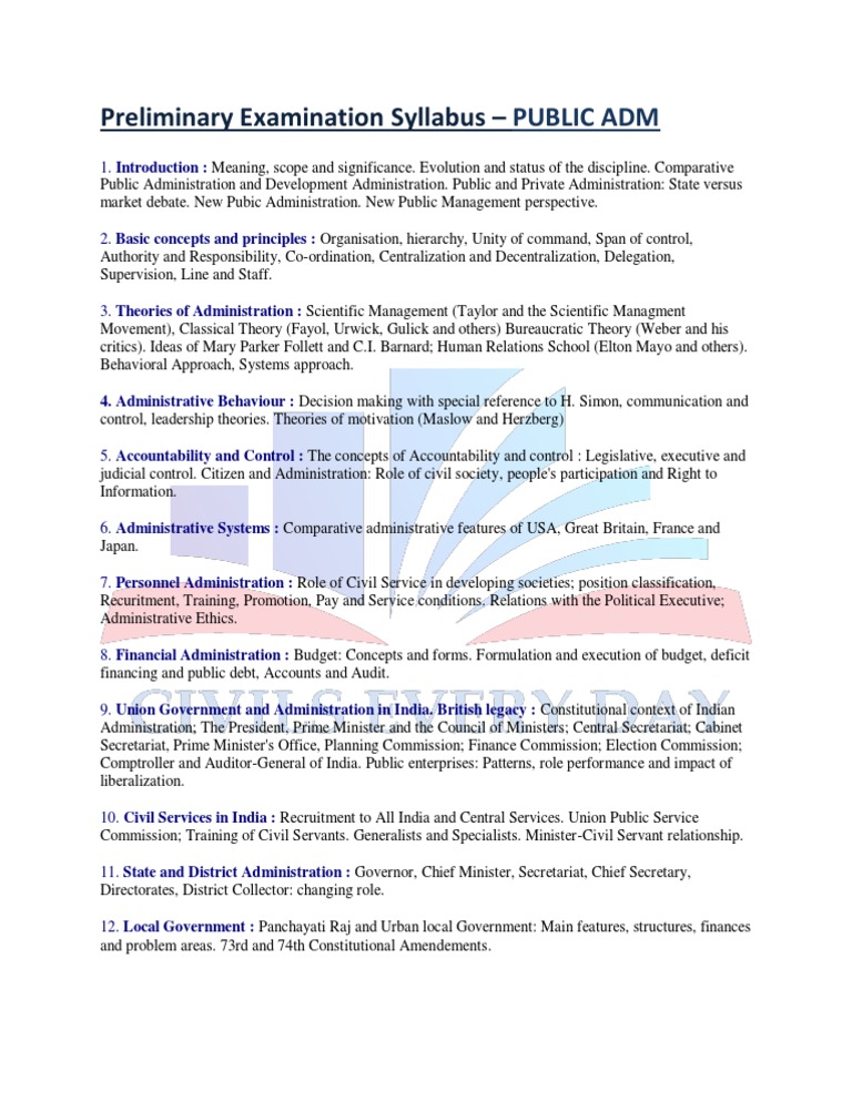 Preliminary Examination Syllabus - : Public Adm | PDF | Civil Service ...