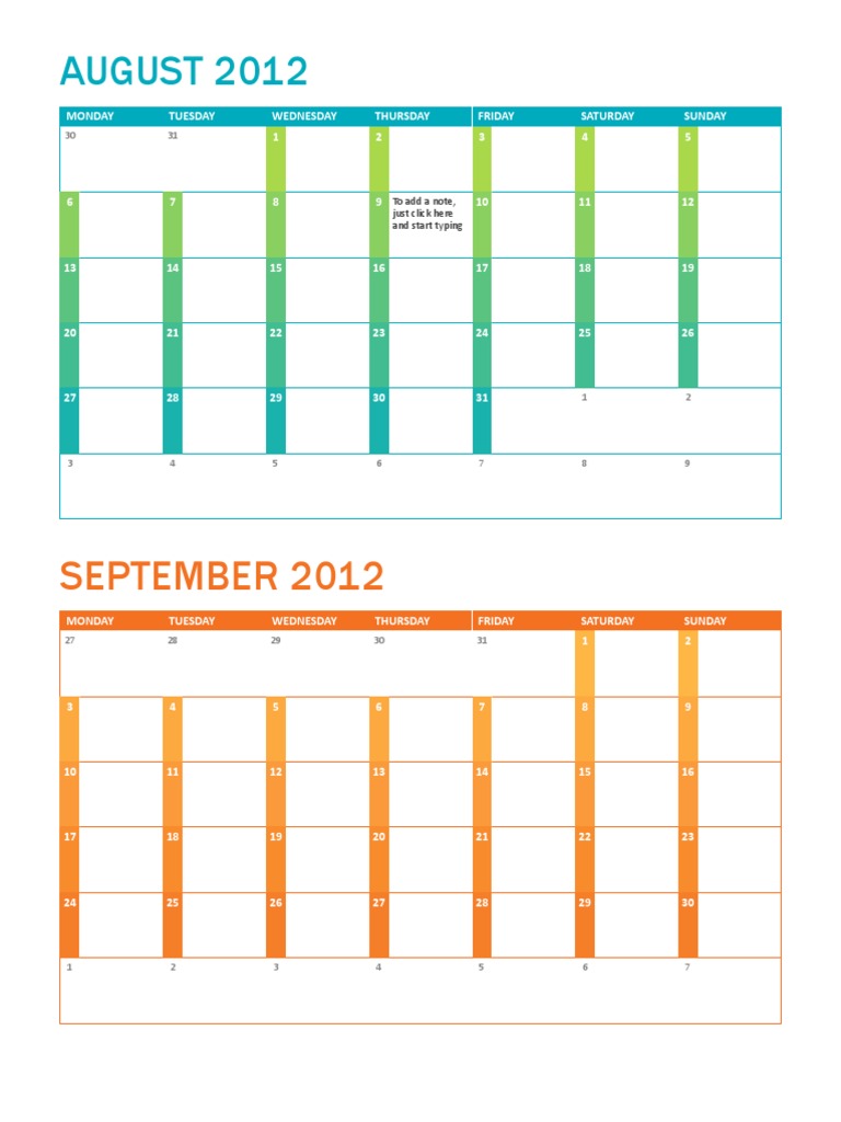 Monthly Calendar August 2012 to July 2013 | PDF