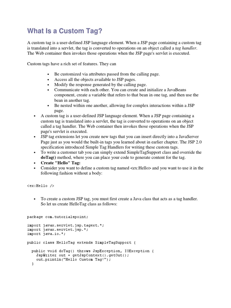 What Is A Custom Tag | PDF | Java Server Pages | Java Servlet
