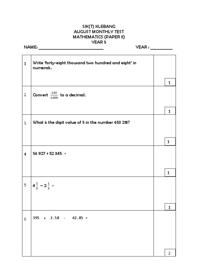 Mathematics Year 5 | PDF