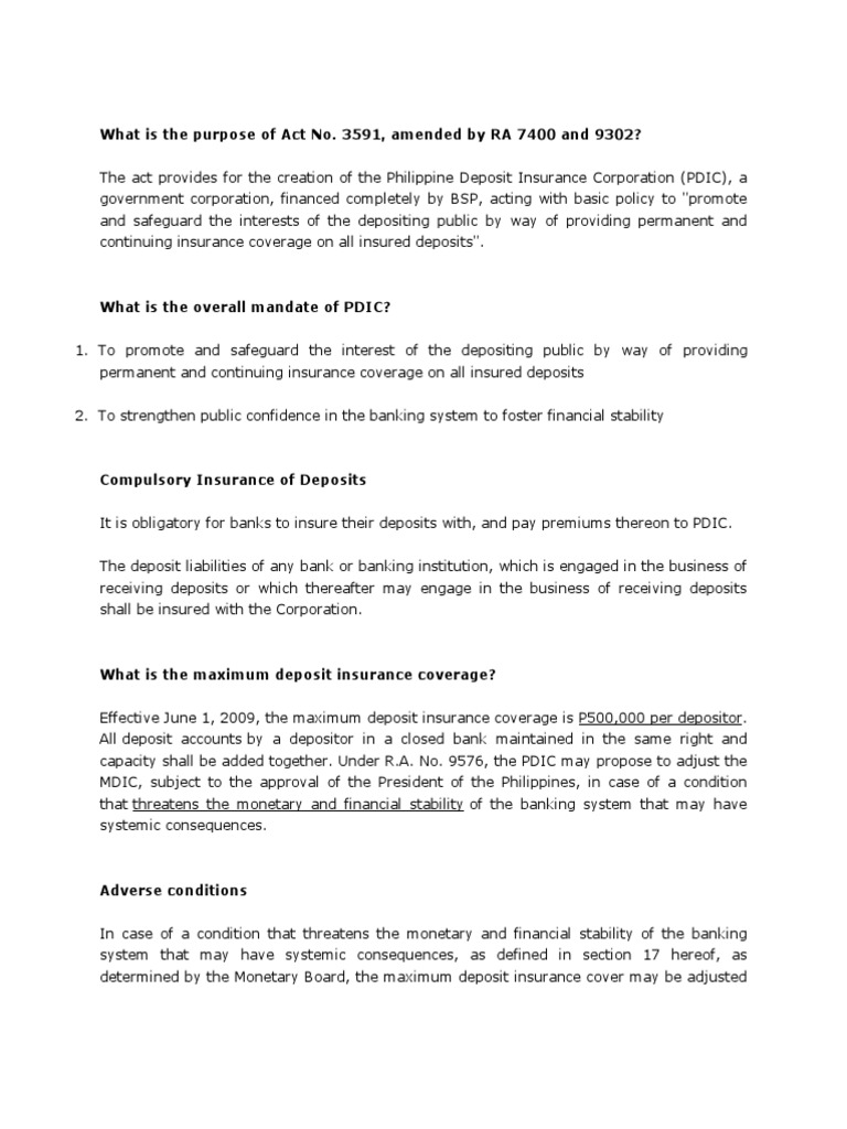 Pdic Questions | PDF | Deposit Account | Deposit Insurance