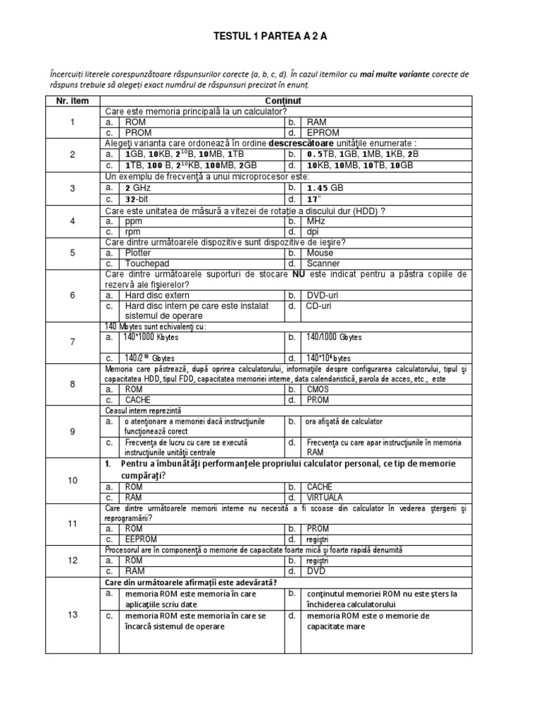 Test TIC CLASA A 9 A | PDF