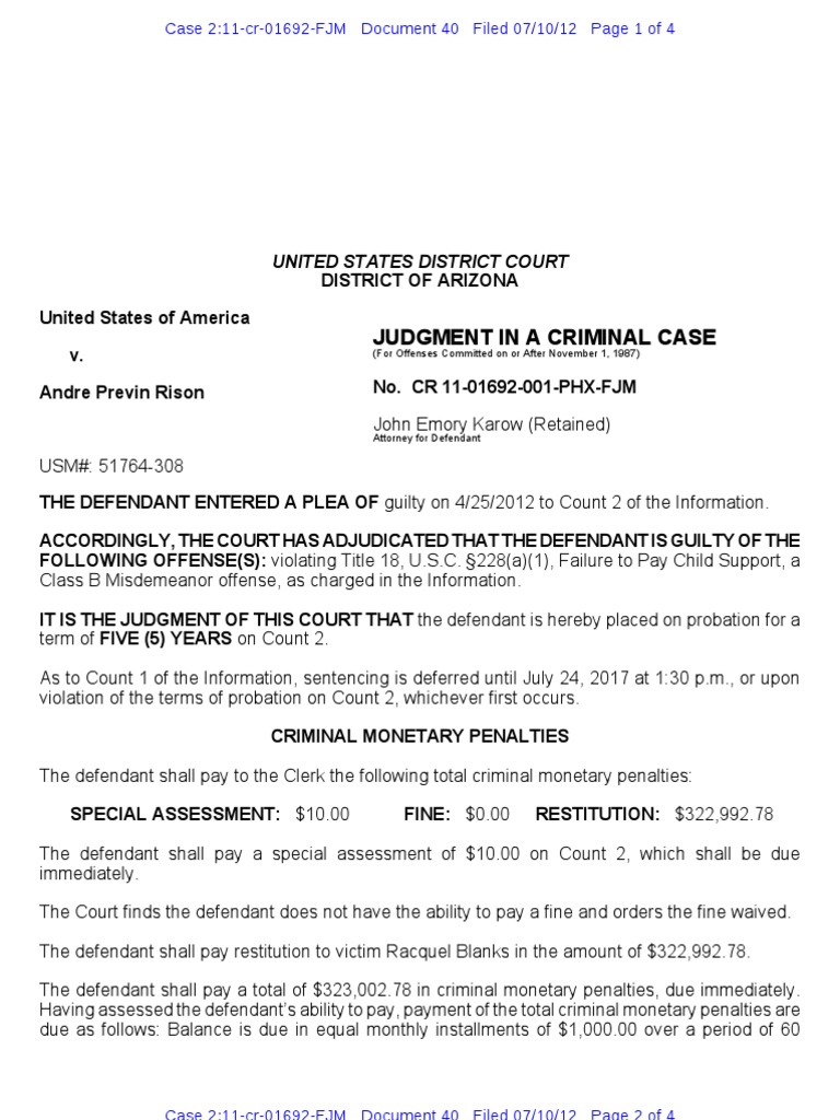Andre Rison Child Support Judgment | PDF | United States Federal ...