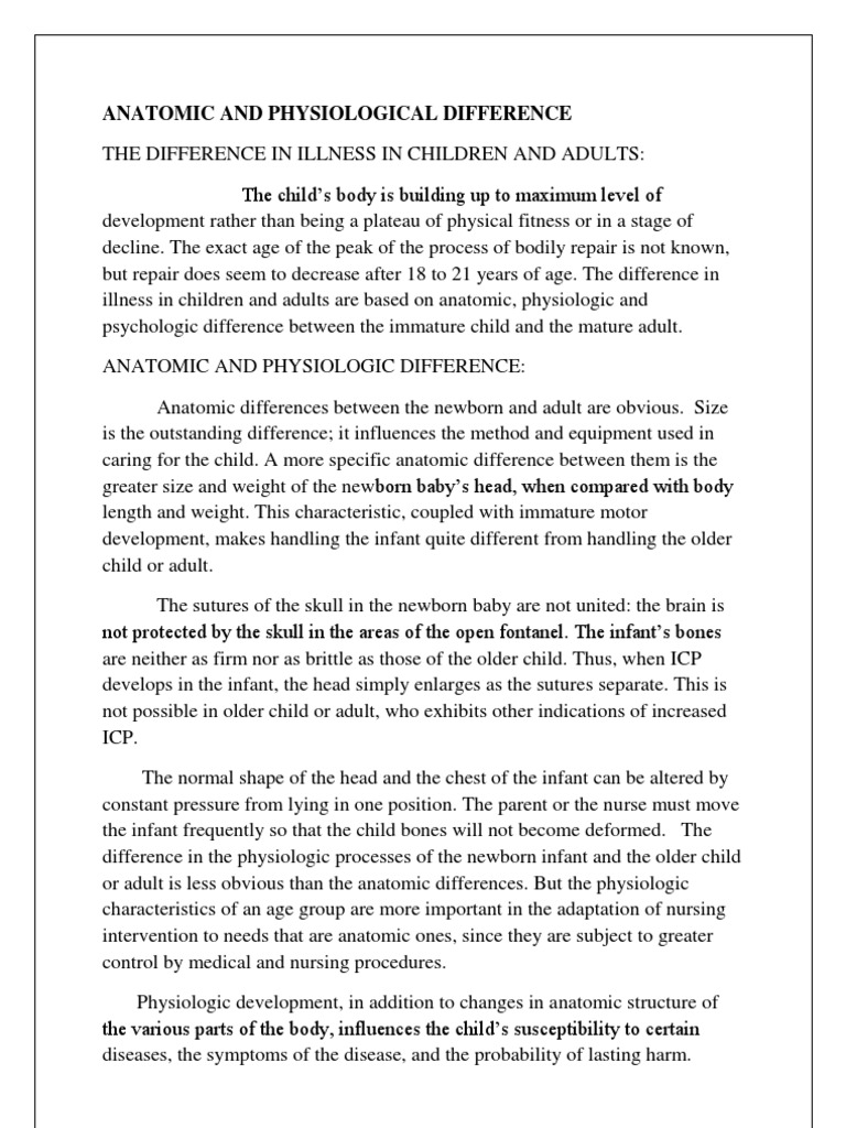 Anatomical and Physiological Differences in Children | PDF | Skin ...