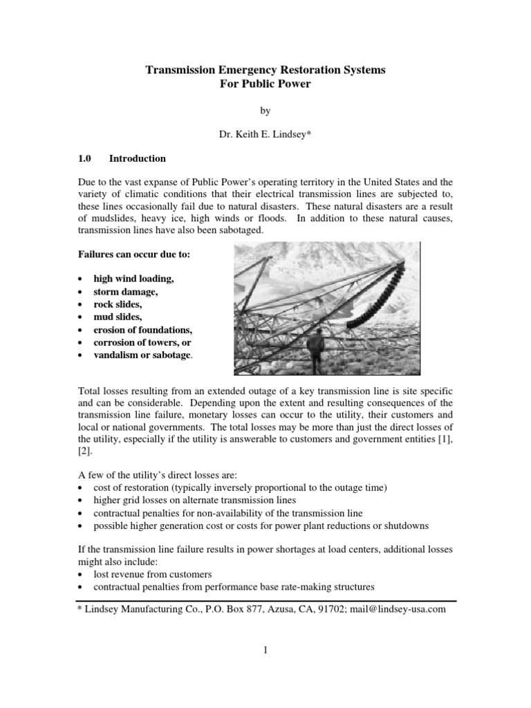 Emergency Restoration System | PDF | Electric Power Transmission | Net ...