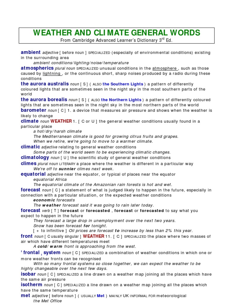 Weather Vocabulary | PDF | Weather | Atmosphere Of Earth