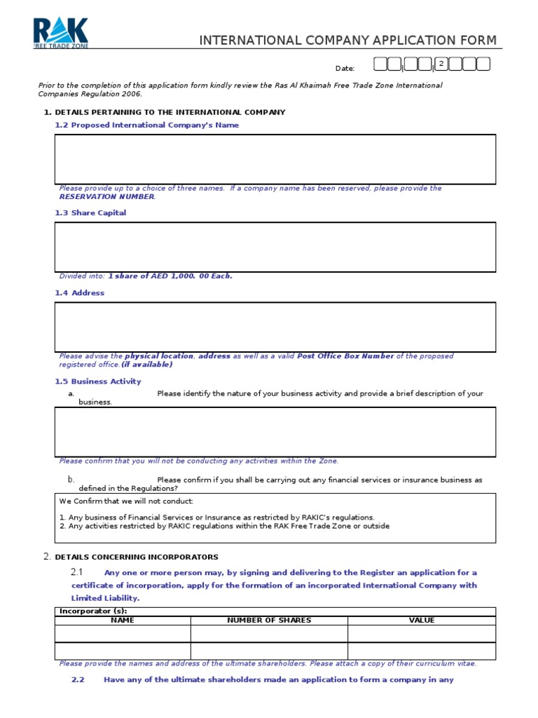 International Company Application Form | PDF | Board Of Directors ...