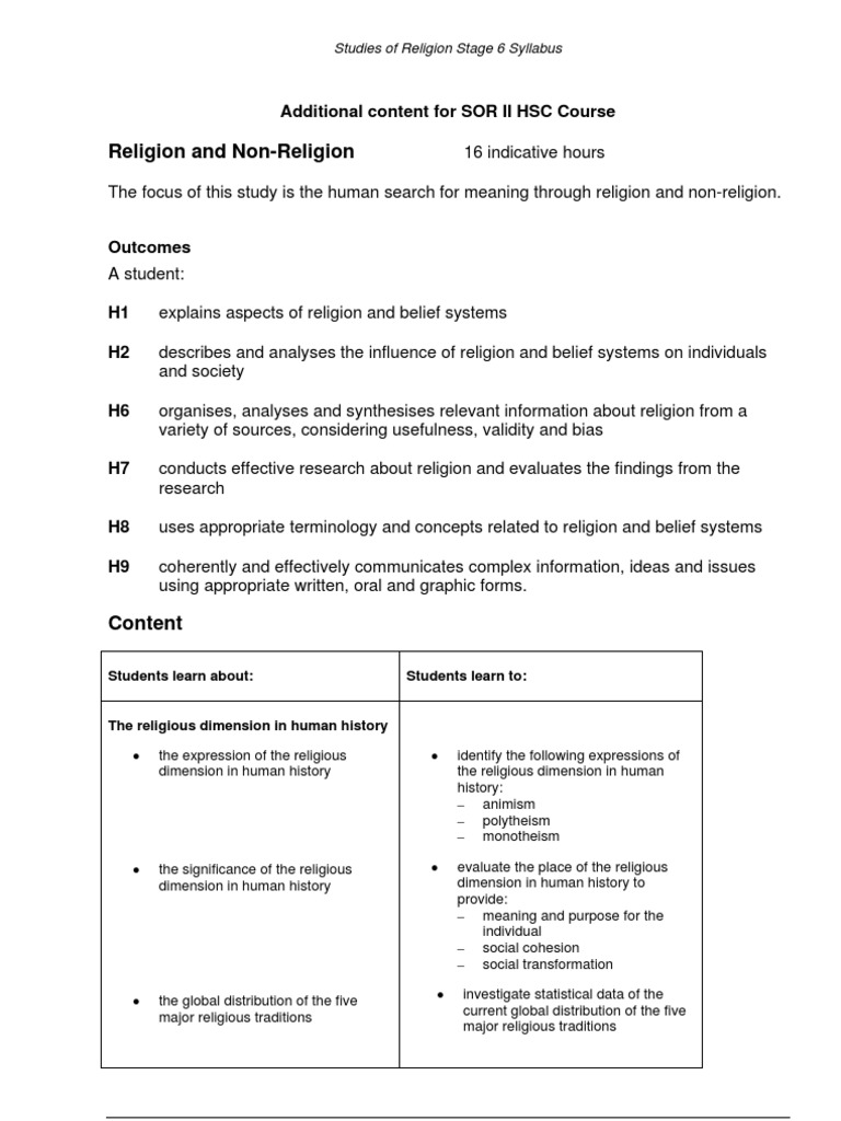 HSC Religion and Non-Religion Syllabus | PDF | Religious Studies ...