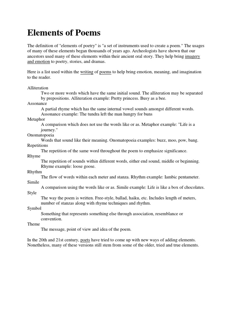 Elements of Poems | PDF | Metre (Poetry) | Poetry