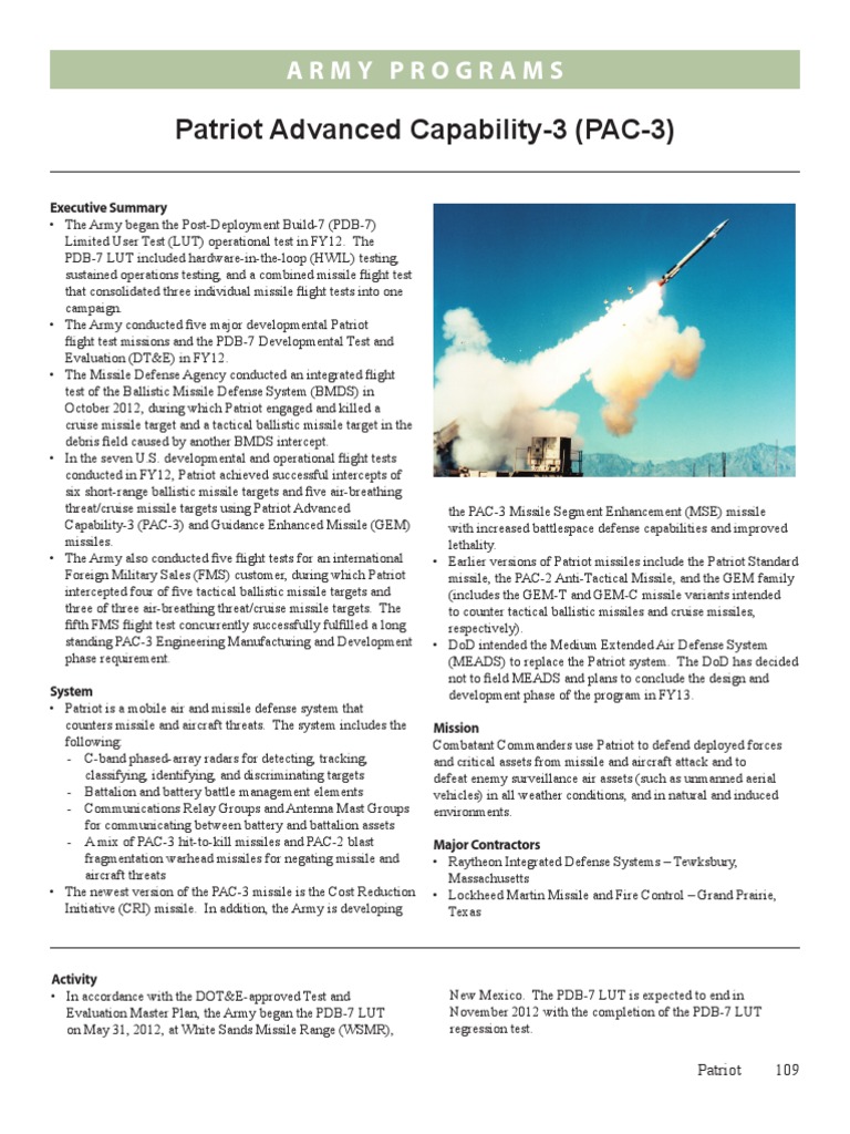 PAC-3 Missile System Performance Review | PDF | Missile Defense | Missile