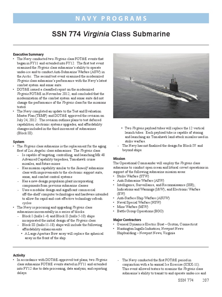 SSN 774 Virginia Class Submarine | PDF | Submarines | United States Navy