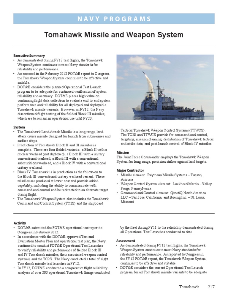 Tomahawk Missile and Weapon System | PDF | Missile | Missile Types