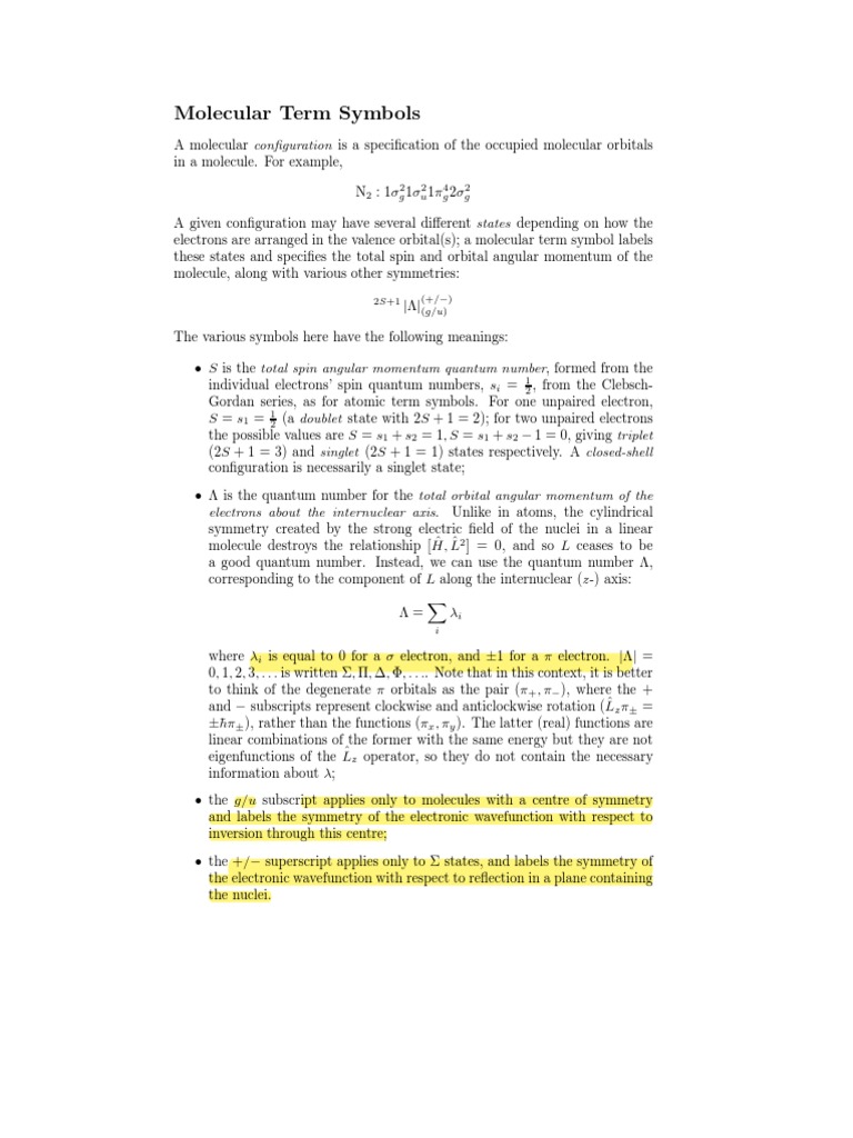 Understanding Molecular Term Symbols | PDF | Molecular Orbital ...