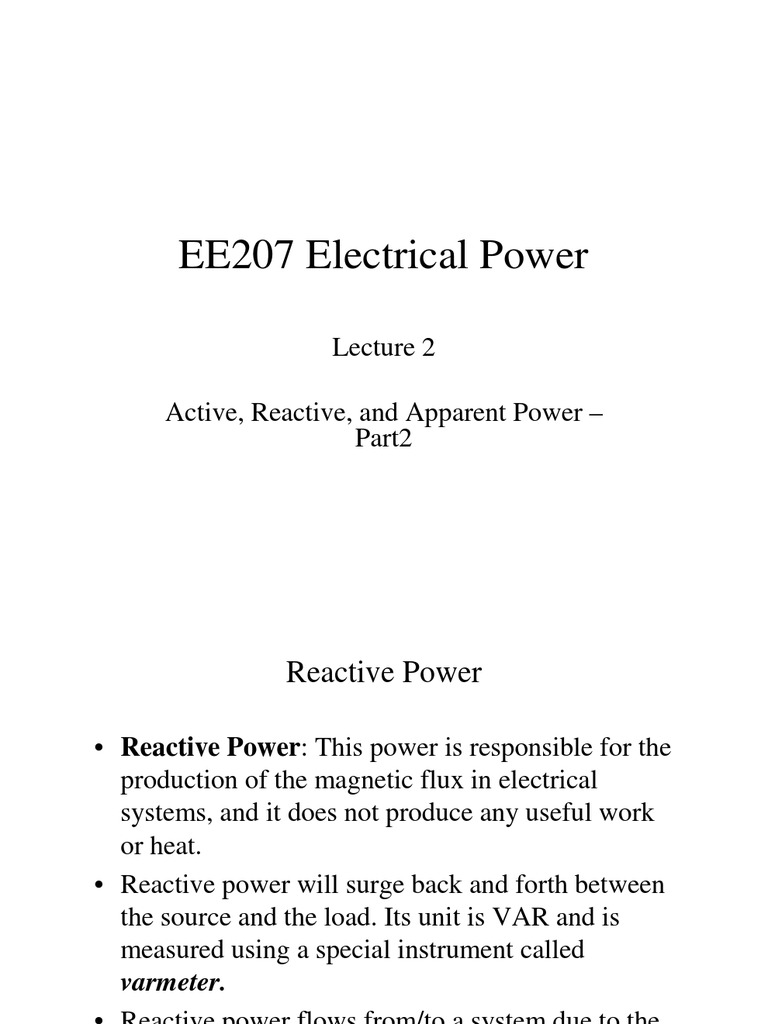EE207 Electrical Power - Lecture 2 | PDF | Ac Power | Electromagnetism